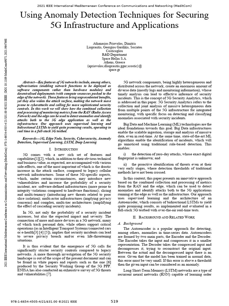 Using Anomaly Detection Techniques For Securing 5G Infrastructure and Applications | PDF ...