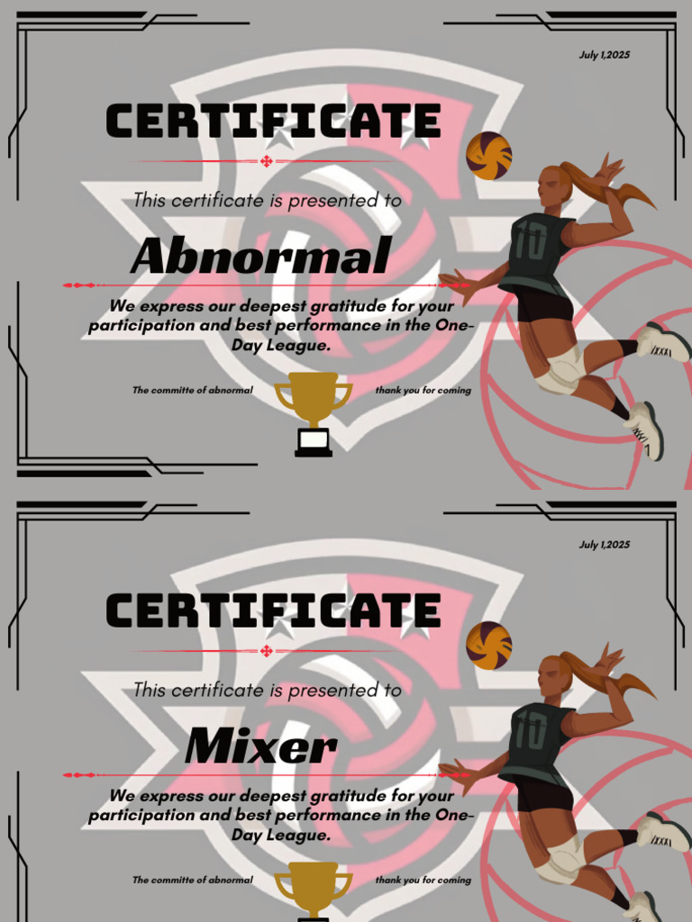 Green and White Bold and Simple Volleyball MVP Sports Certificate ...