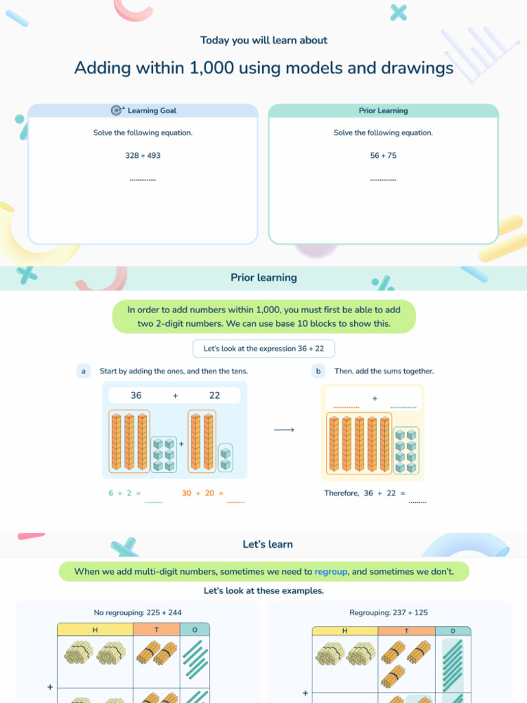 Adding Within 1,000 Using Models and Drawings | PDF