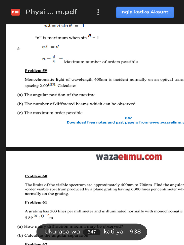 Optical Grating Diffraction Problems | PDF
