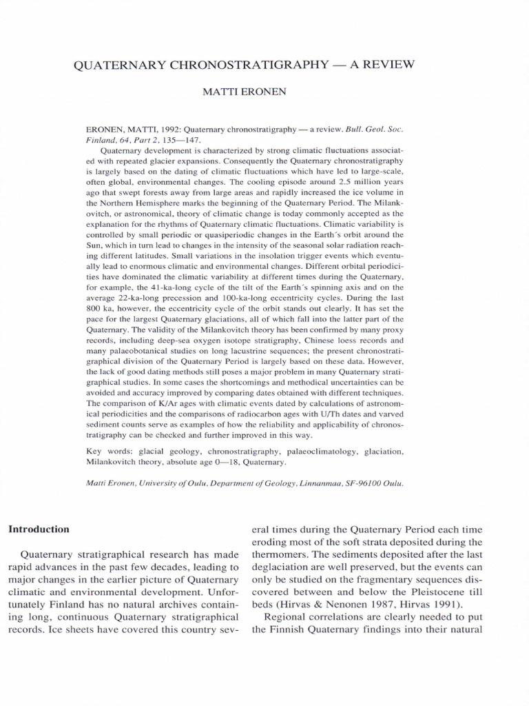 Quaternary Chronostratigraphy - A Review by Matti Eronen | PDF | Ice ...