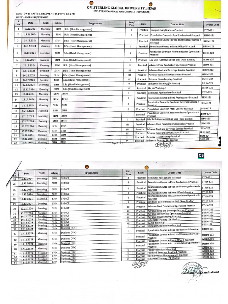 SHM - Practical Date Sheet | PDF