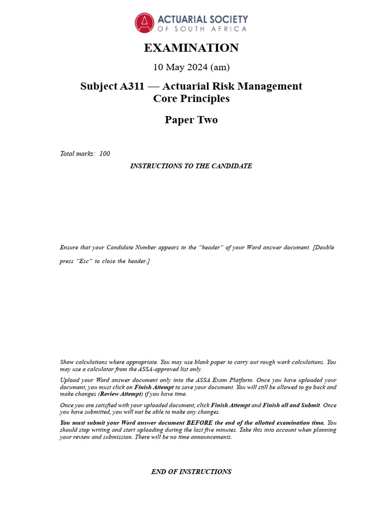 A311 Actuarial Risk Management Exam Guide | PDF | Insurance | Life Annuity