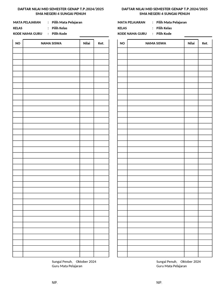 blangko nilai mid smt 2 2024-2025 | PDF