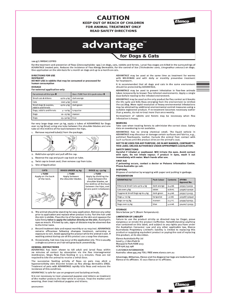 Advantage For Dogs and Cats Label | PDF