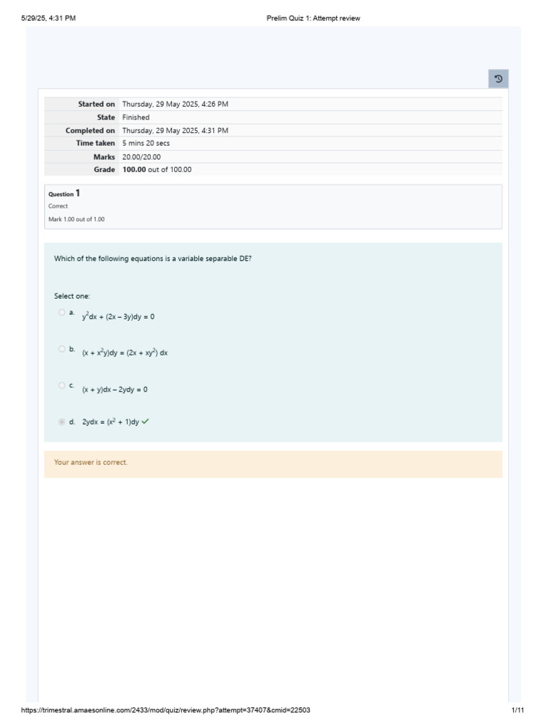 Differential Equations Quiz Review | PDF | Equations | Differential ...