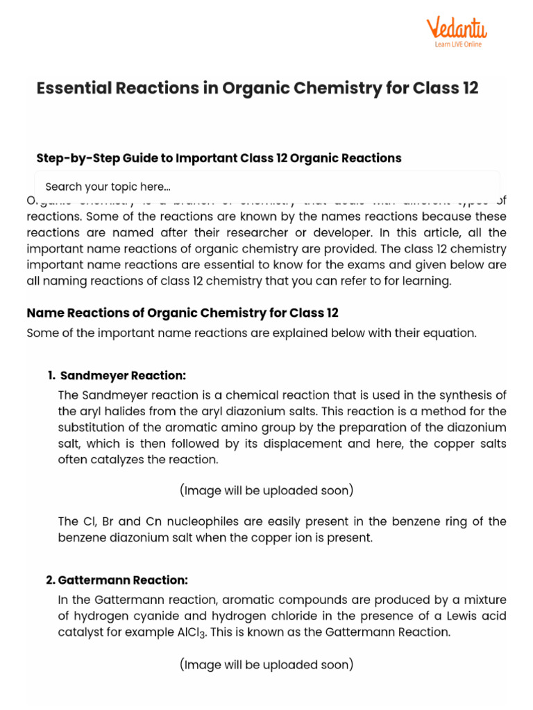 Essential Reactions in Organic Chemistry For Class 12 | PDF