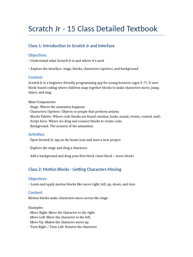 Scratch JR Detailed Textbook Classes 1 2 | PDF