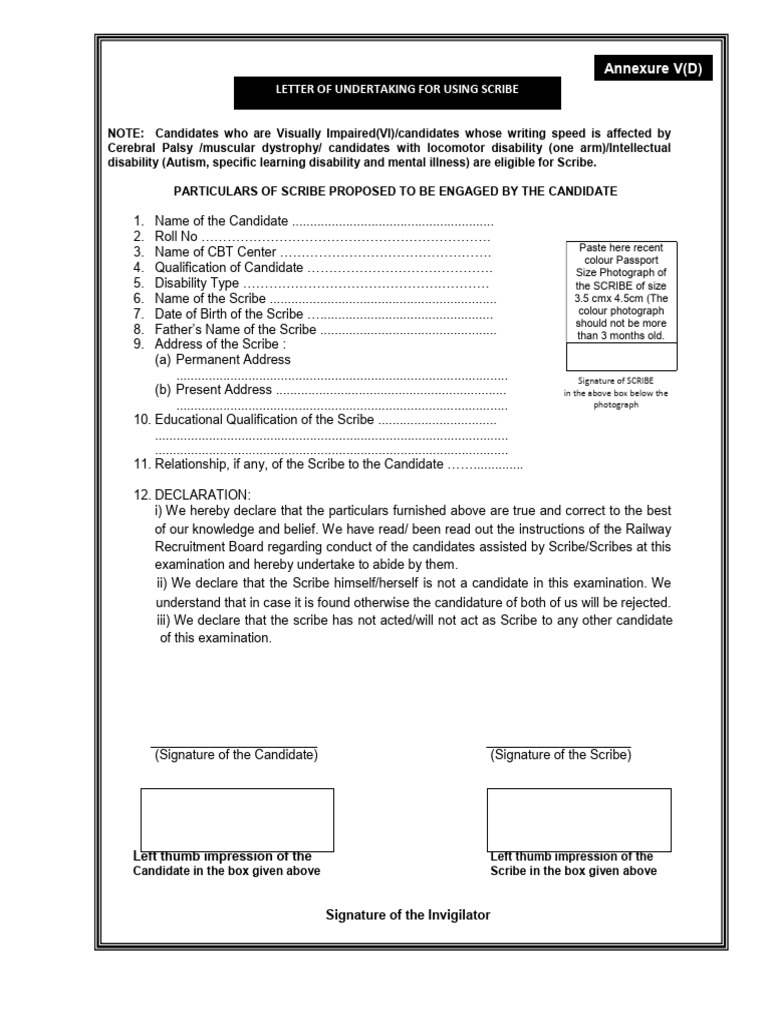 Letter of Scribe Declaration A11y | PDF | Disability