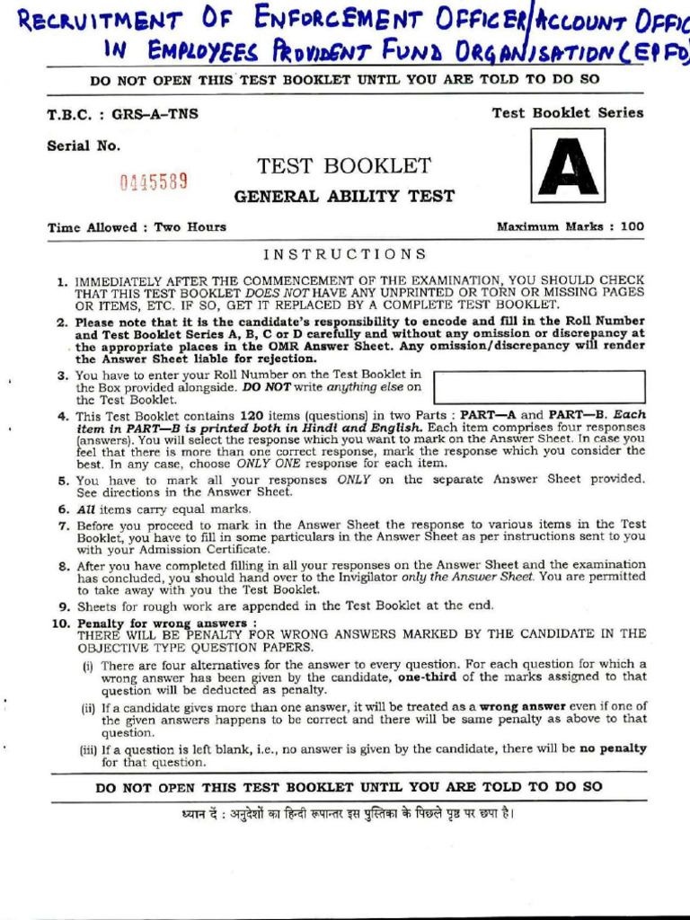 UPSC EPFO ques Paper 2 | PDF | Linguistics | Grammar