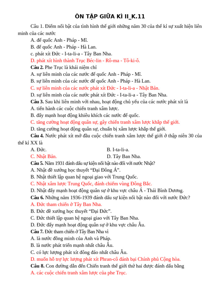 Ôn Tập Giữa Kì Ii - k11 | PDF