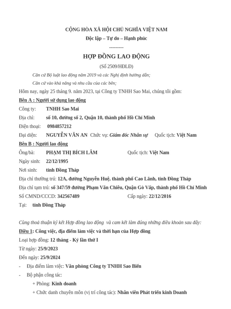 Hop Dong Lao Dong | PDF