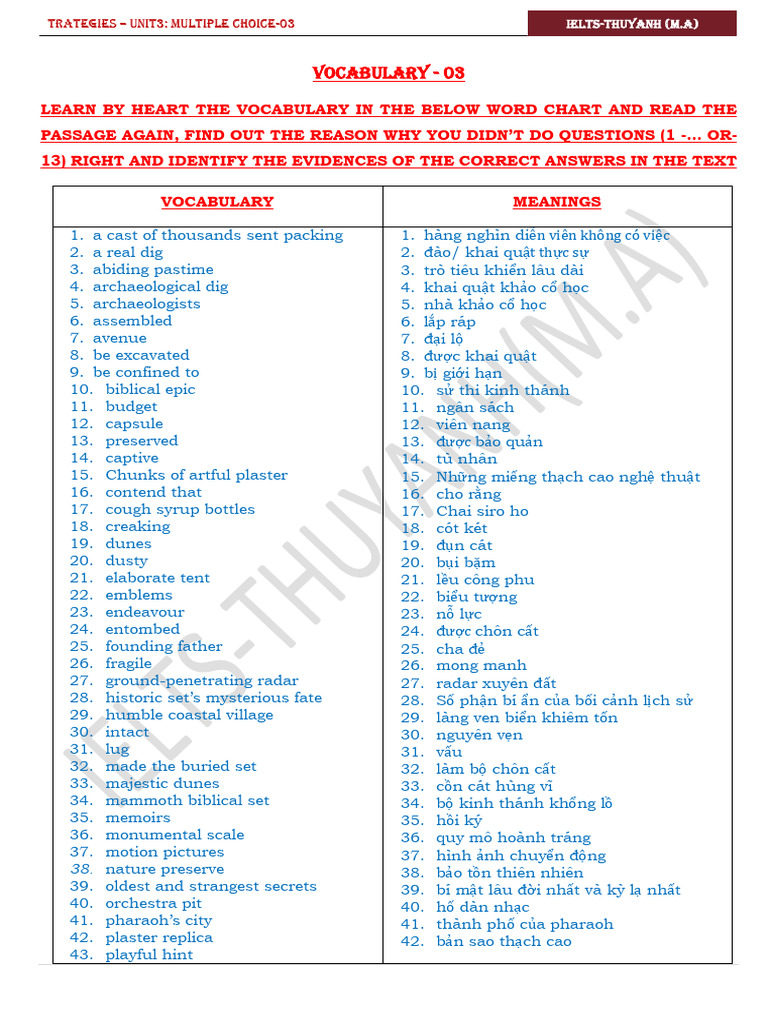 Reading U3 Short Test Multiple Choice Vocab 03 | PDF