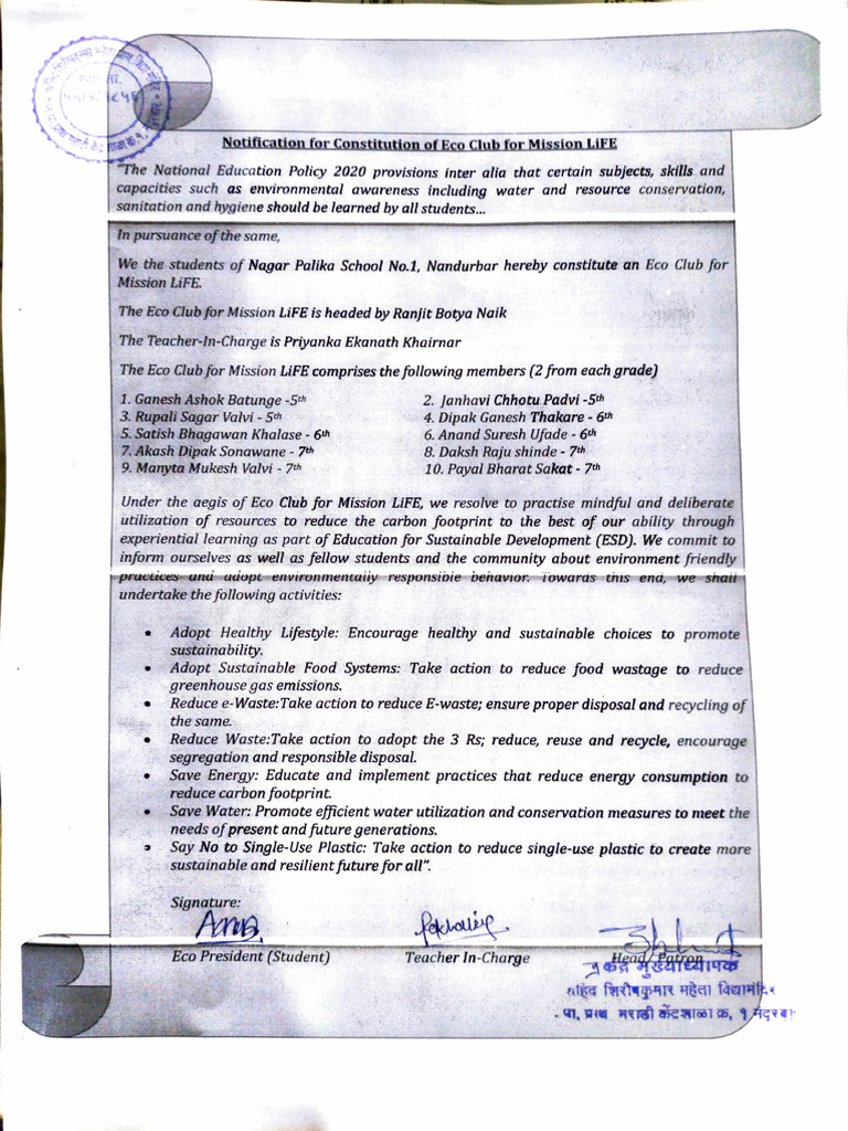 Eco Club Constitution for Mission LiFE | PDF