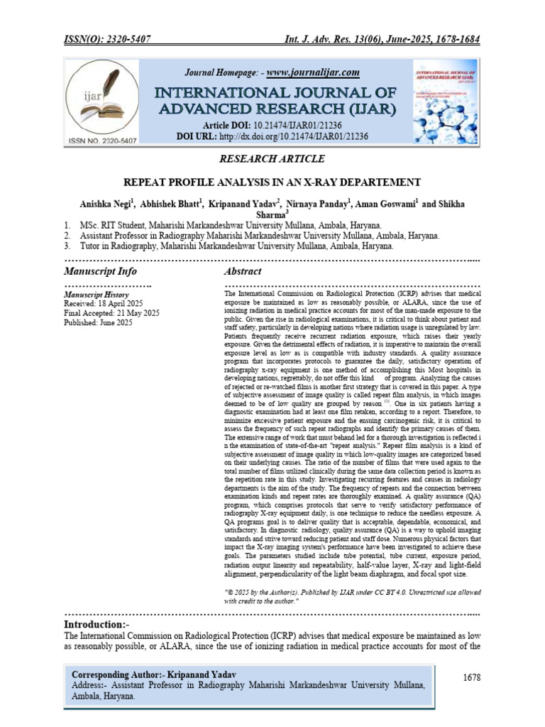 Repeat X-Ray Analysis for Quality Improvement | PDF | Radiography ...