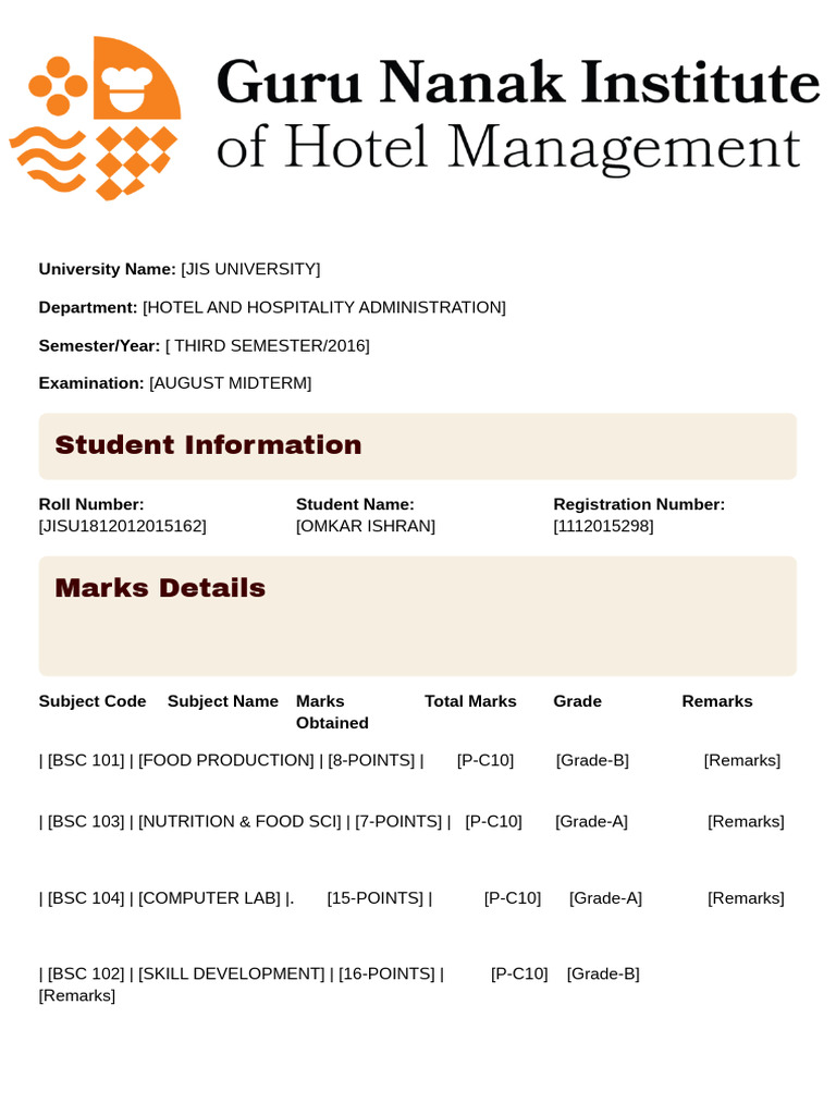 Marksheet Template | PDF