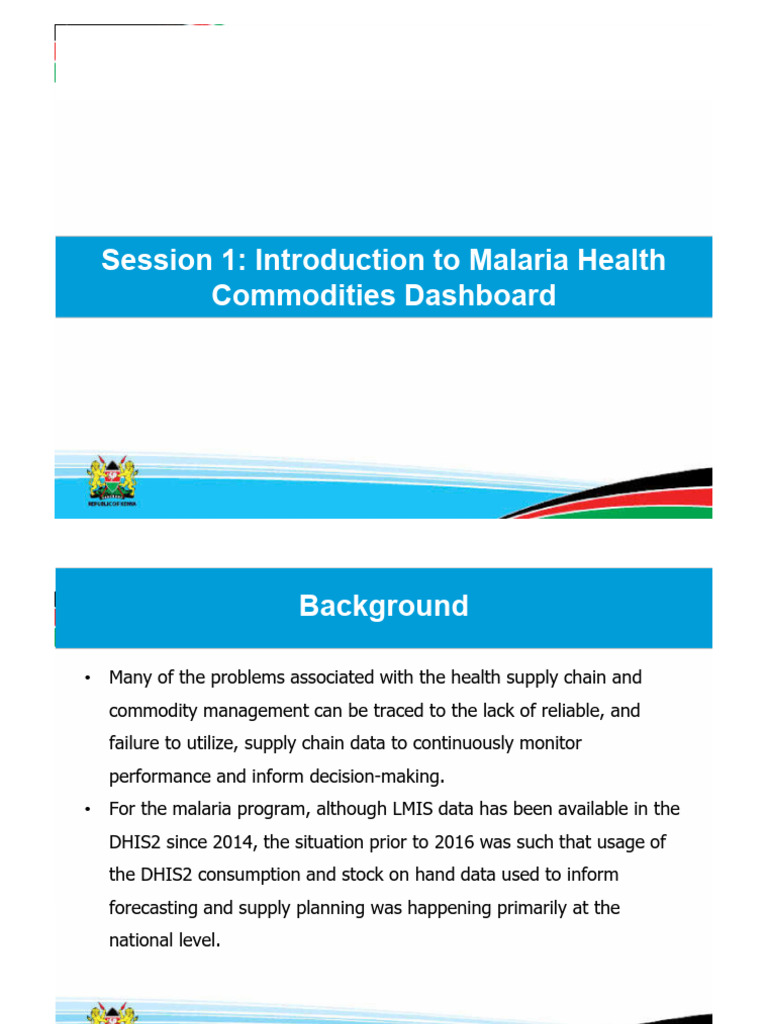 Introduction To Malaria Health Commodities Dashboard | PDF