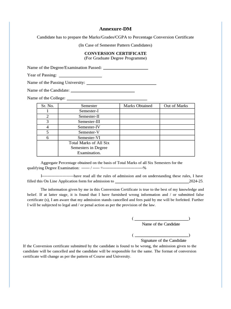 Conversion Certificate For Graduation and Post Graduation 2025 | PDF ...