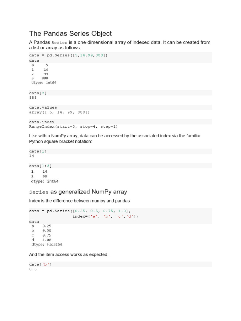 The Pandas Series Object-Print | PDF | Computing | Computer Science