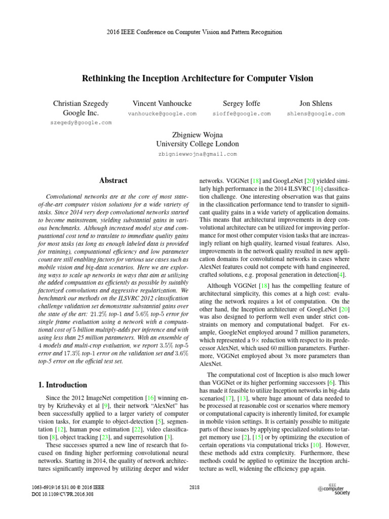 Rethinking The Inception Architecture For Computer Vision | PDF ...