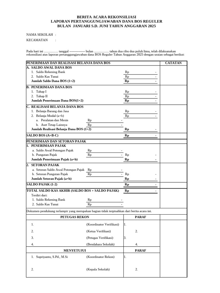 Berita Acara Verifikasi SPJ Bos Tahun 2025 | PDF