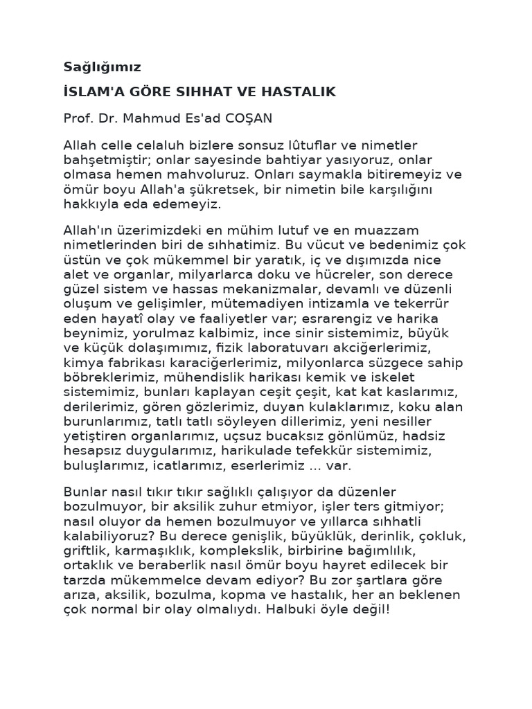 Mahmut Esad Coşan - Sağliğimiz | PDF