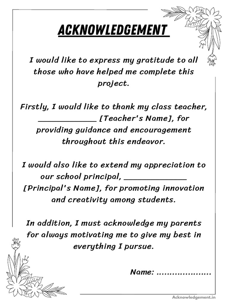 Acknowledgement for Class 9 Project | PDF