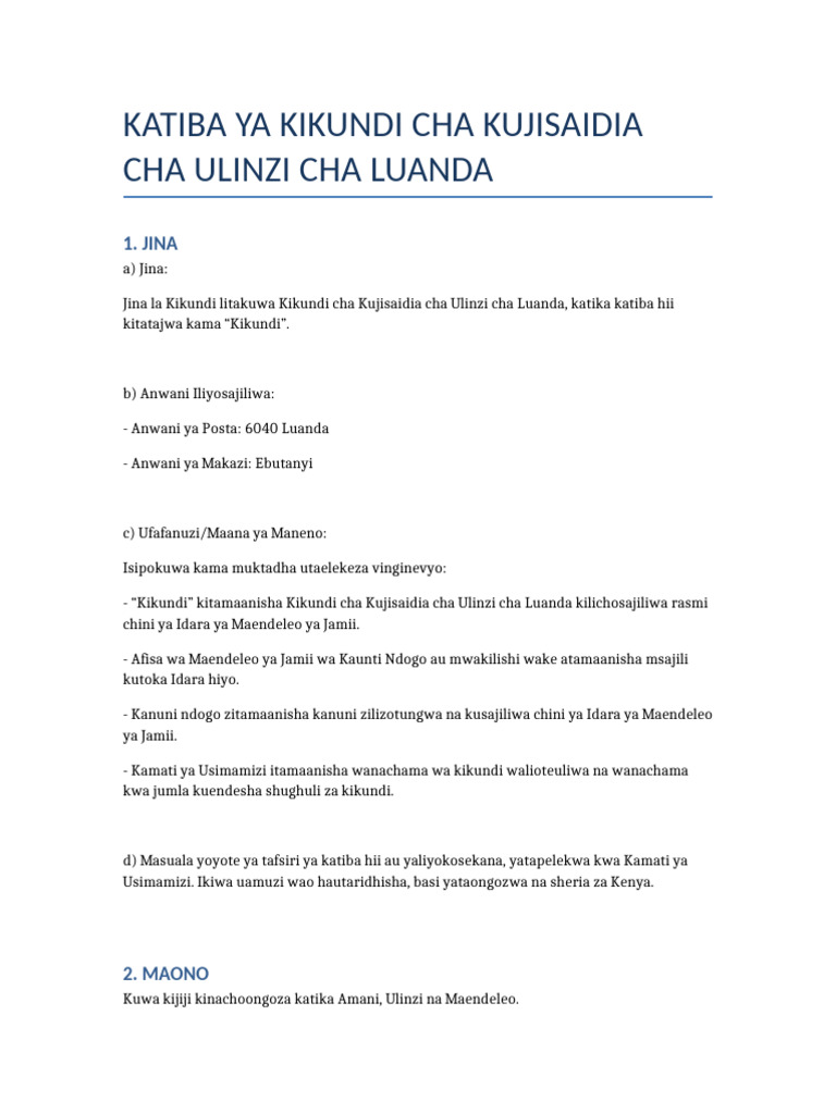 Katiba Ya Kikundi Cha Luanda Kiswahili | PDF