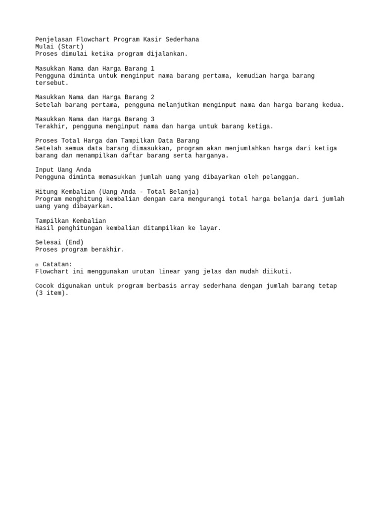 Penjelasan Flowchart Program Kasir | PDF