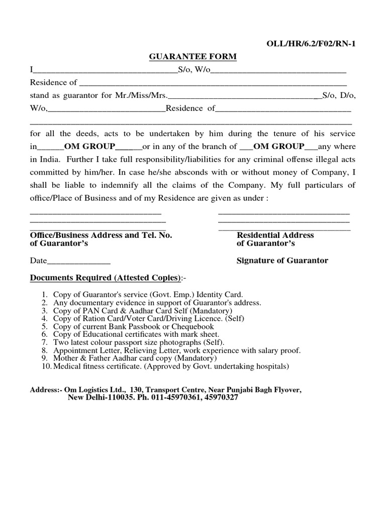 Guarantor Form for Employment | PDF