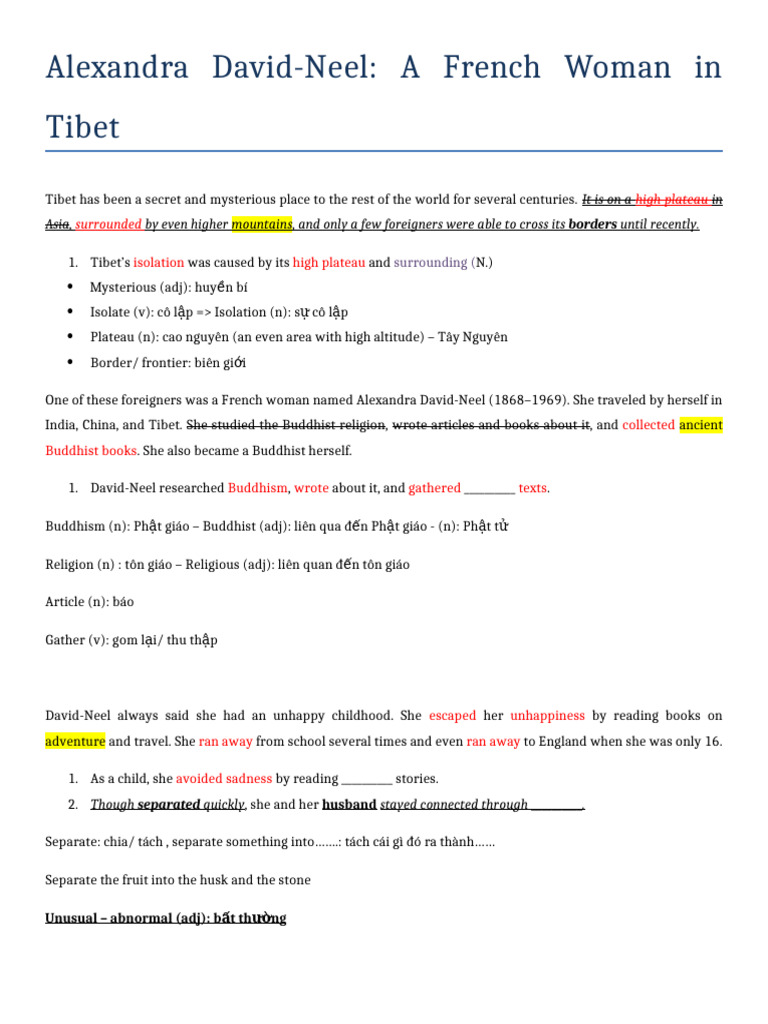 Alexandra David Neel Worksheet | PDF
