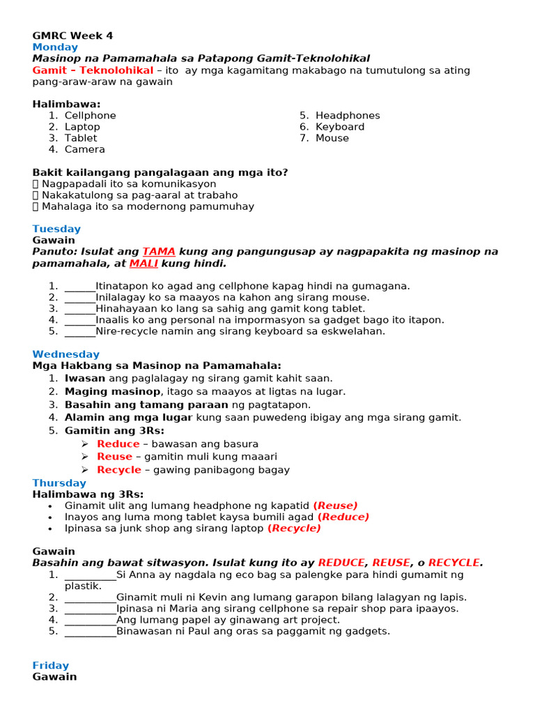 GMRC 5 Week 4 Lessons | PDF