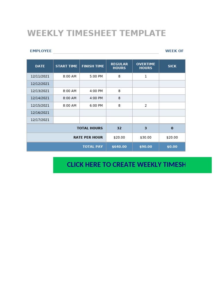 IC Weekly Timesheet Template 1 Updated 8998 | PDF