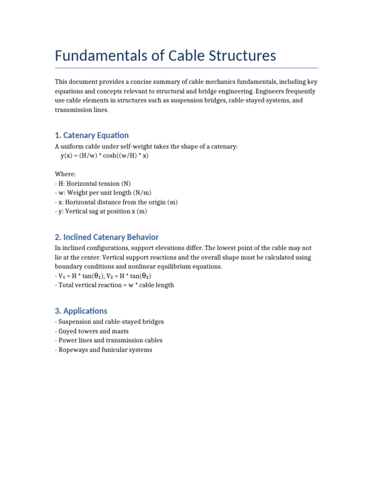 Cable Structures Study Note | PDF