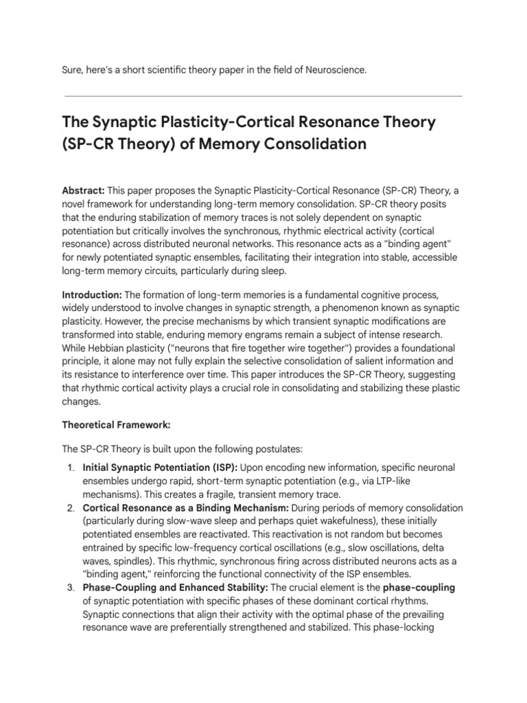 Synaptic Plasticity-Cortical Resonance Theory | PDF | Memory | Neural ...