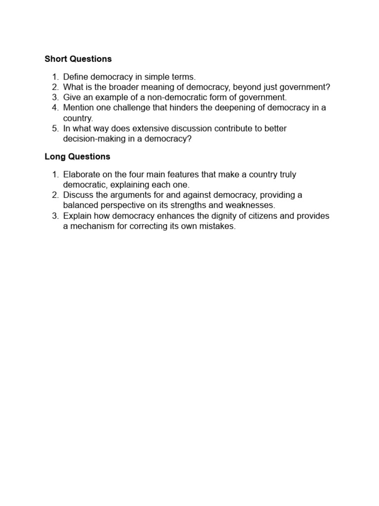 Democracy Revision Worksheet | PDF