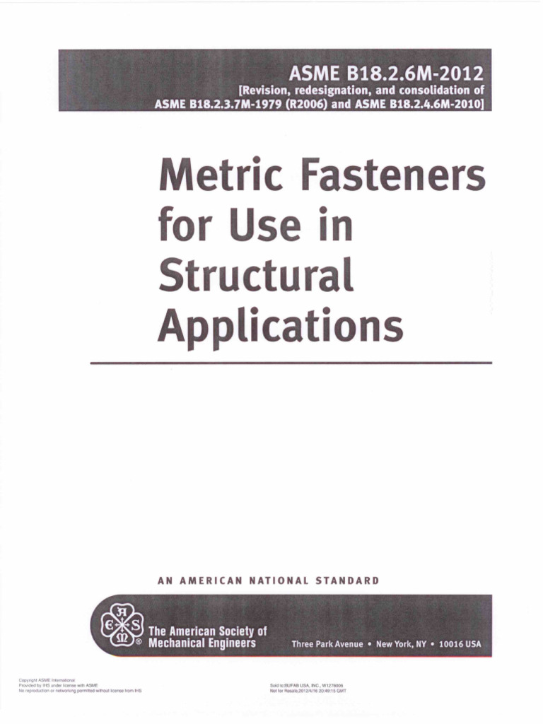 Asme b18.2.6m Metric - 2012 | PDF
