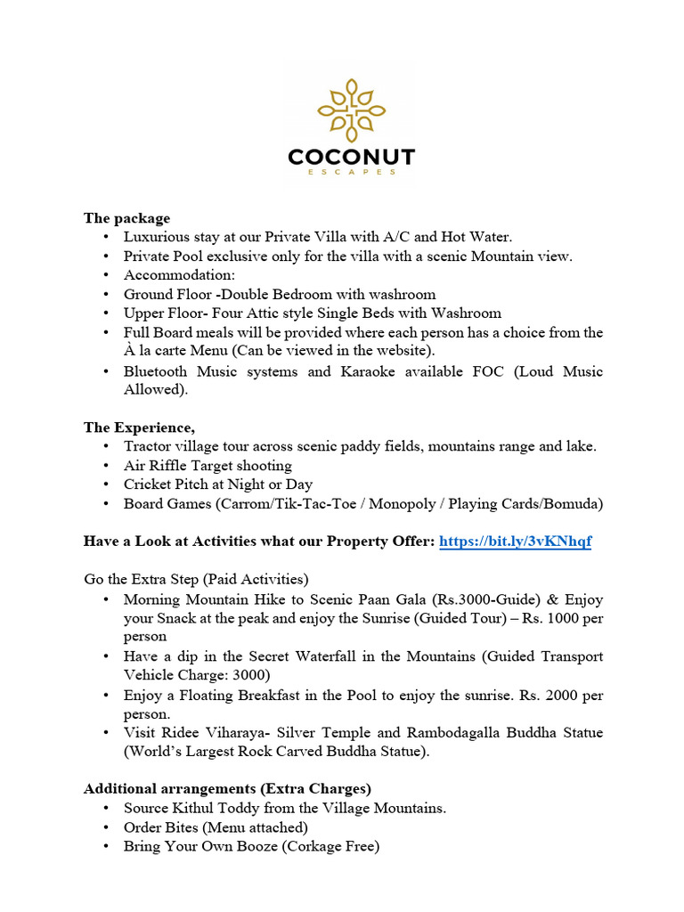 Packages - Coconut Escapes 2023 Revised | PDF