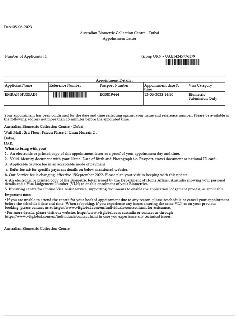 Emran Hussain Appointment Letter | PDF | Travel Visa | Biometrics