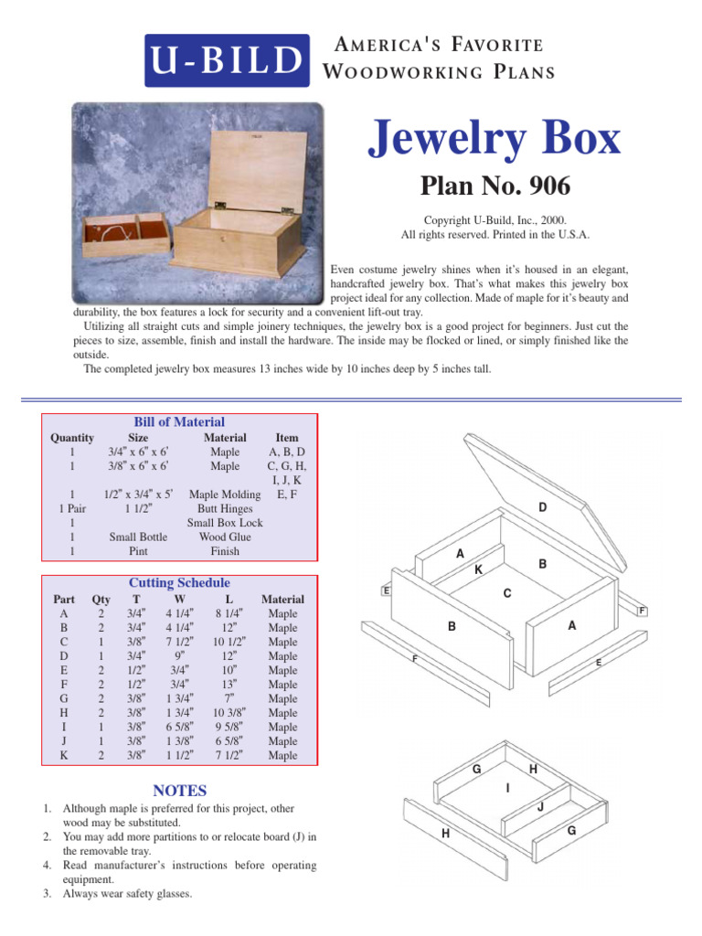 Jewelry Box Blueprint Plan No. 906 | PDF