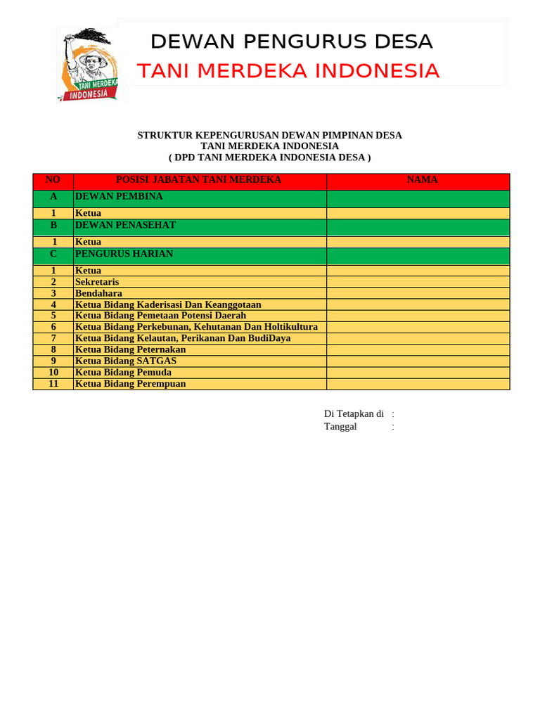 Struktur Susunan Kepengurusan Dpd ( Desa ) | PDF