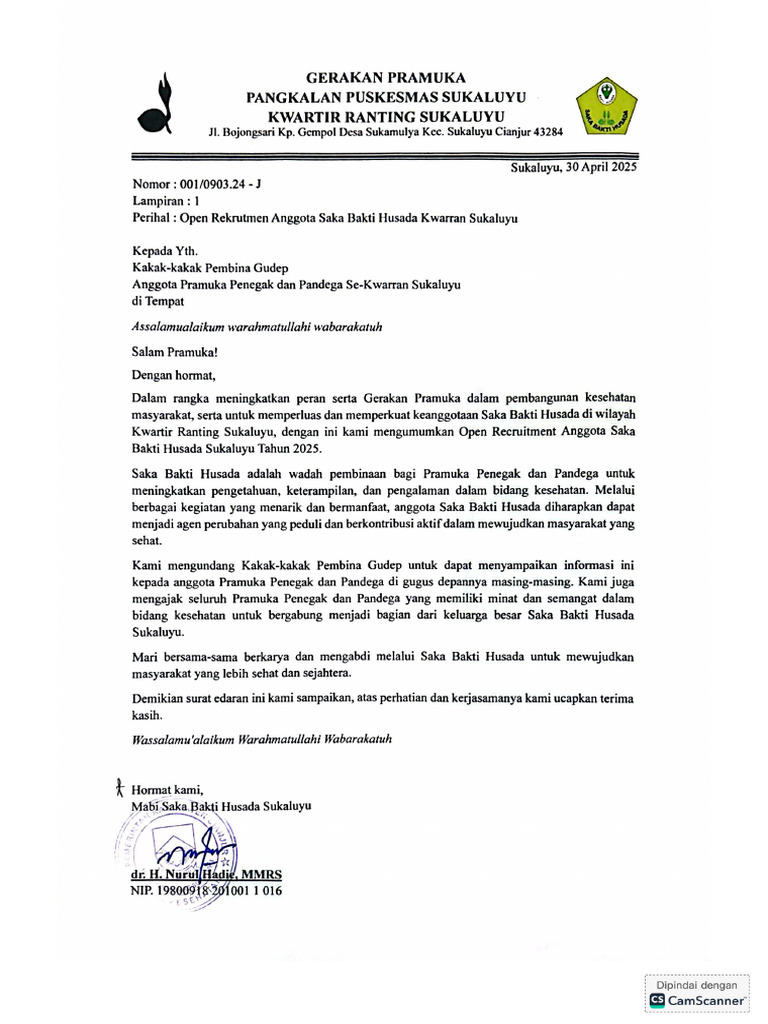 Surat Pemberitahuan Open Rekrutmen SBH | PDF