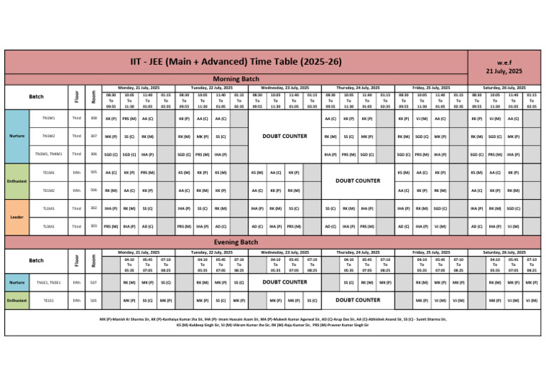 IIT JEE 2025-26 Time Table | PDF | Standardized Tests | Student ...