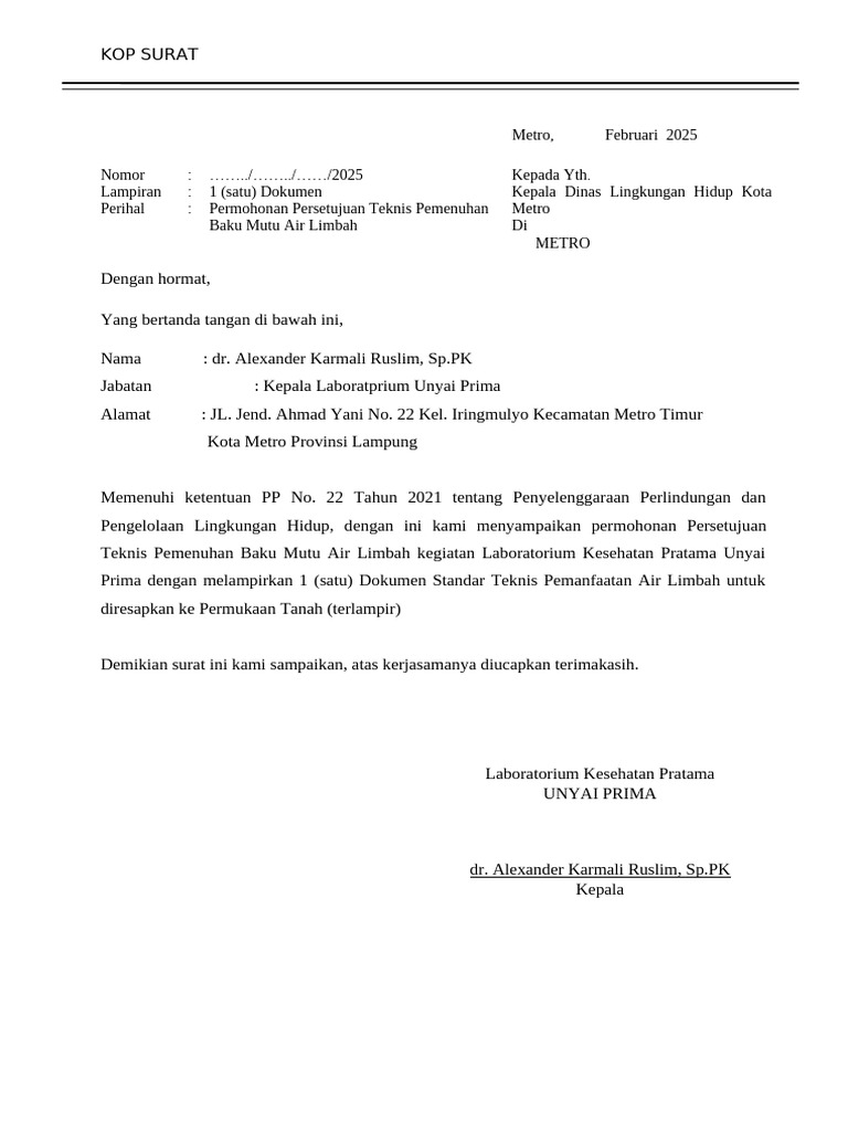 Surat Permohonan Pertek PBMAL | PDF