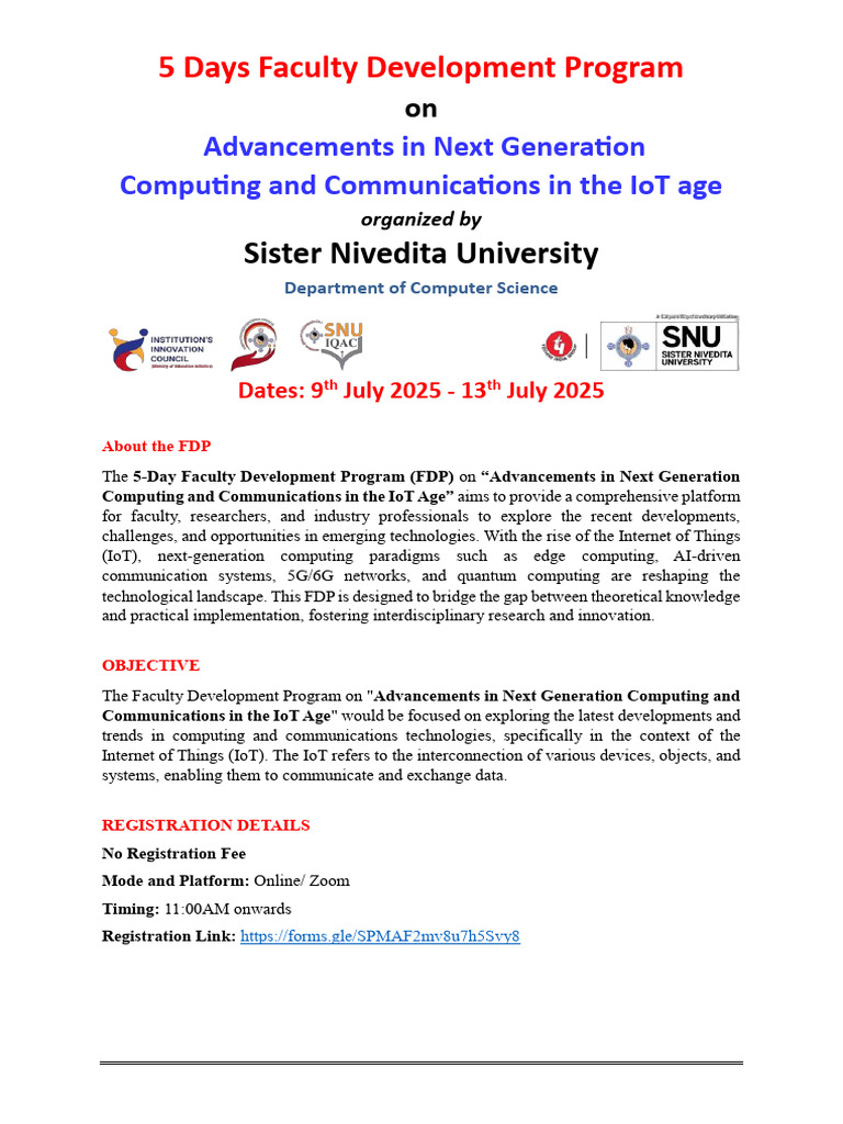 5 Days Faculty Development Program-Schedule | PDF | Internet Of Things ...