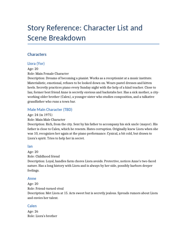 Liora Story Characters and Scenes | PDF