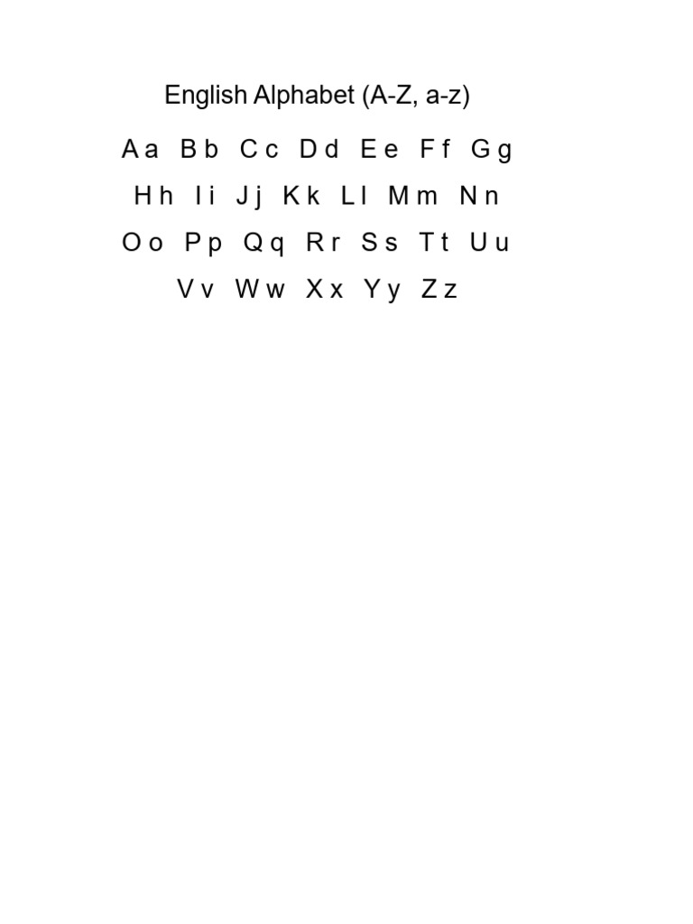 English Alphabet (A-Z, A-Z) Aa BB CC DD Ee FF GG HH Ii JJ KK LL MM NN ...
