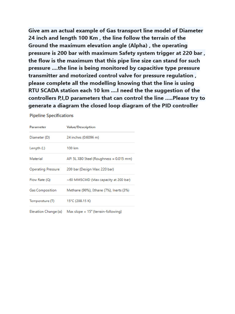 Gas Transport Line Model and PID Control | PDF