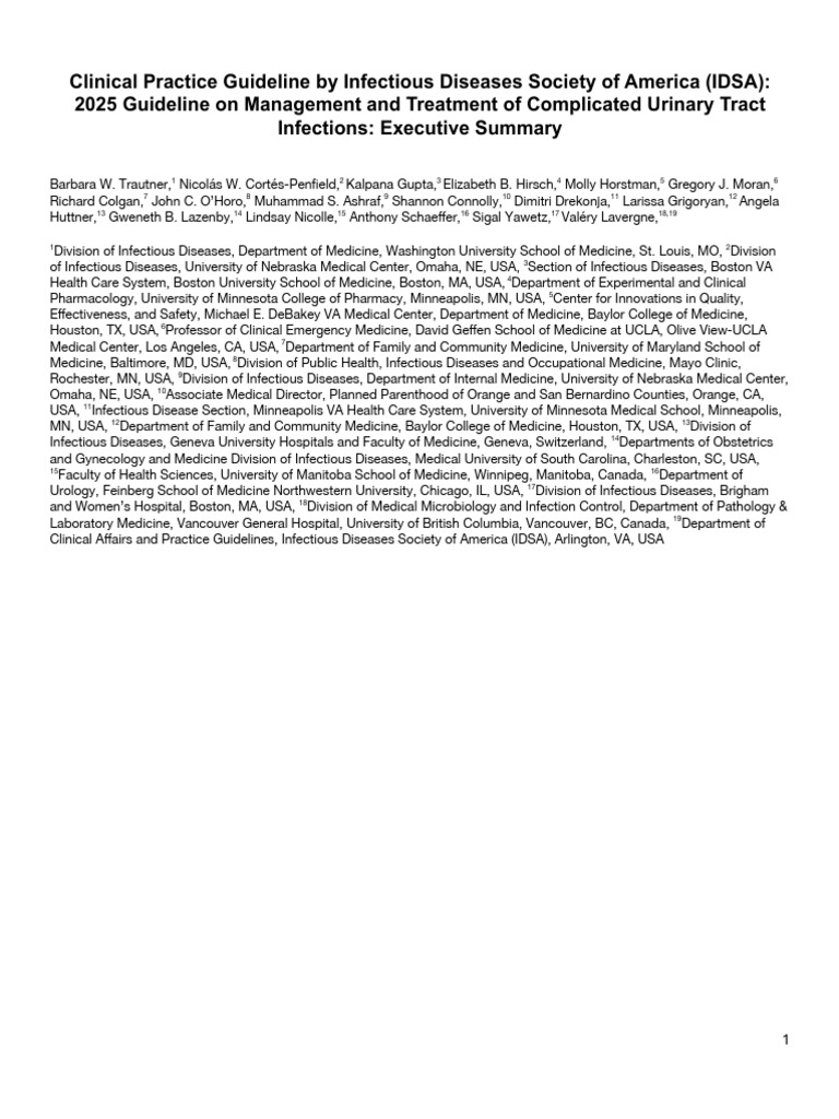 IDSA Guidelines for Complicated UTIs | PDF | Urinary Tract Infection ...