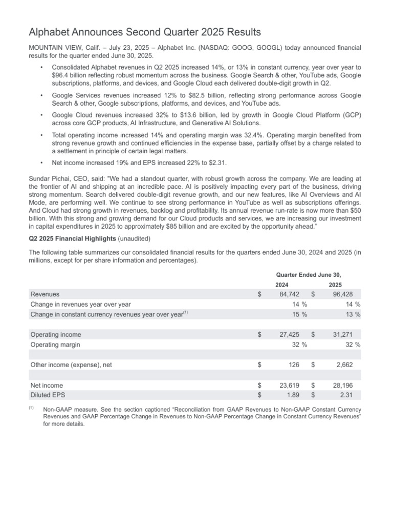 2025q2 Alphabet Earnings Release | PDF | Equity (Finance) | Income